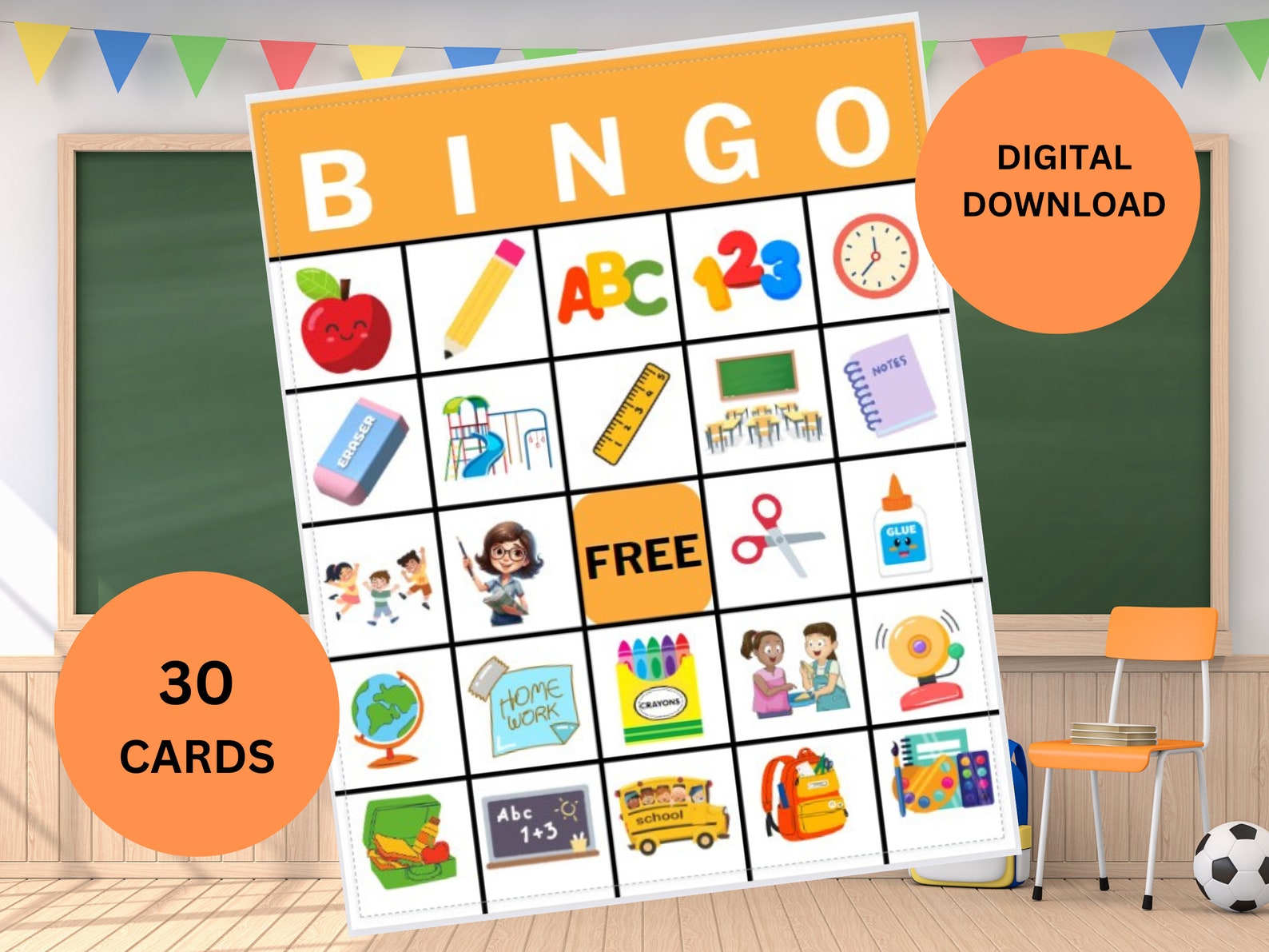 Back-to-school Bingo Printable Game, 30 Unique Bingo Cards, School ...