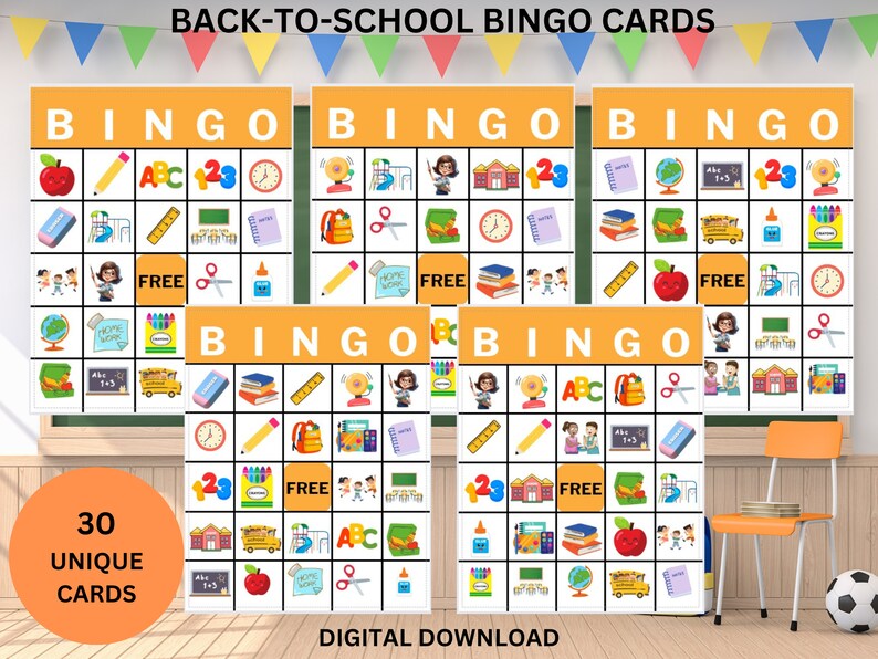 Back-to-school Bingo Printable Game, 30 Unique Bingo Cards, School ...