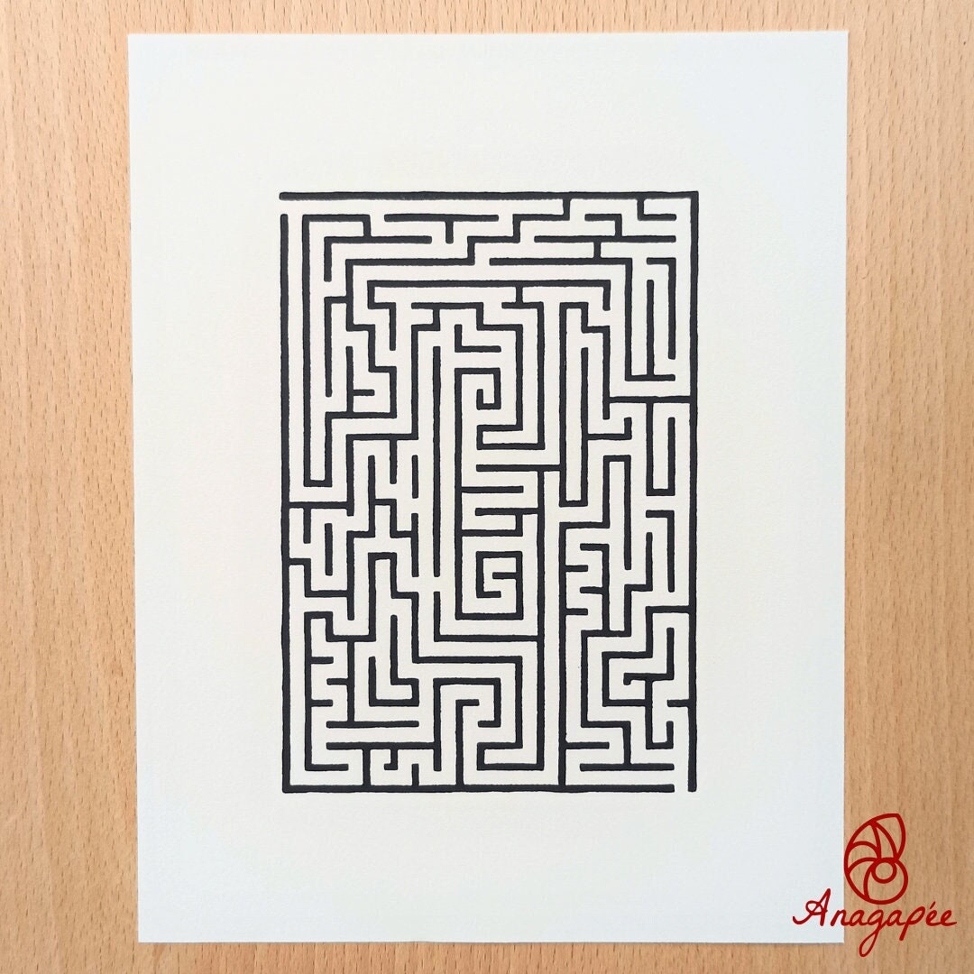 MAZE Handcrafted Linocut Print Black / Off-white Original Print and ...