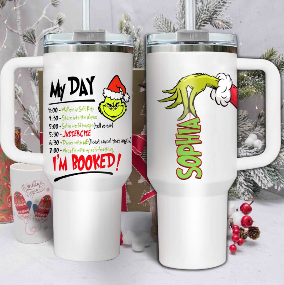 Custom Grinch Face 40oz Handle Car Mug My Day I'm Booked - Etsy