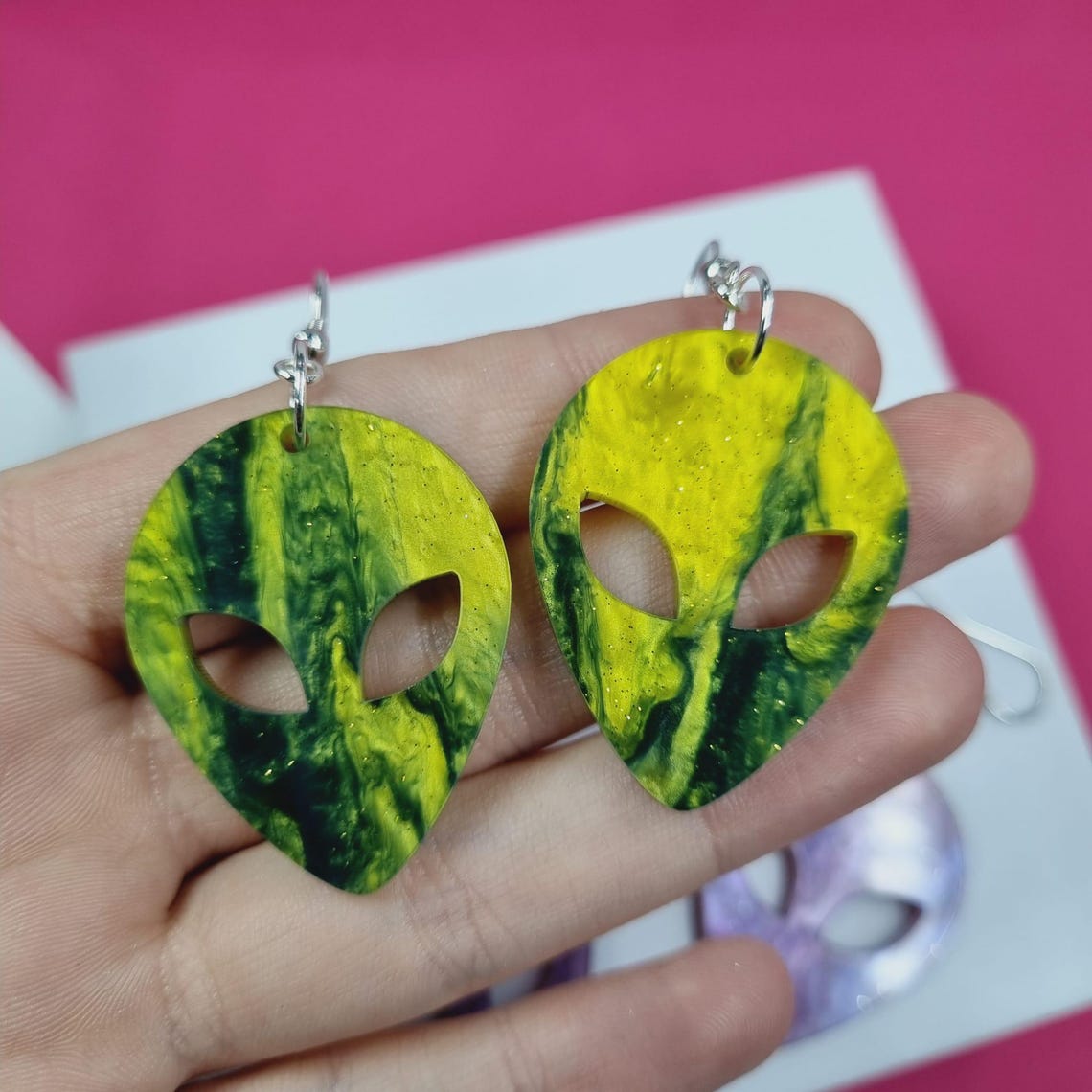 Alien Head Earrings - | Handmade Dangle Ear Accessories | Galaxy ...