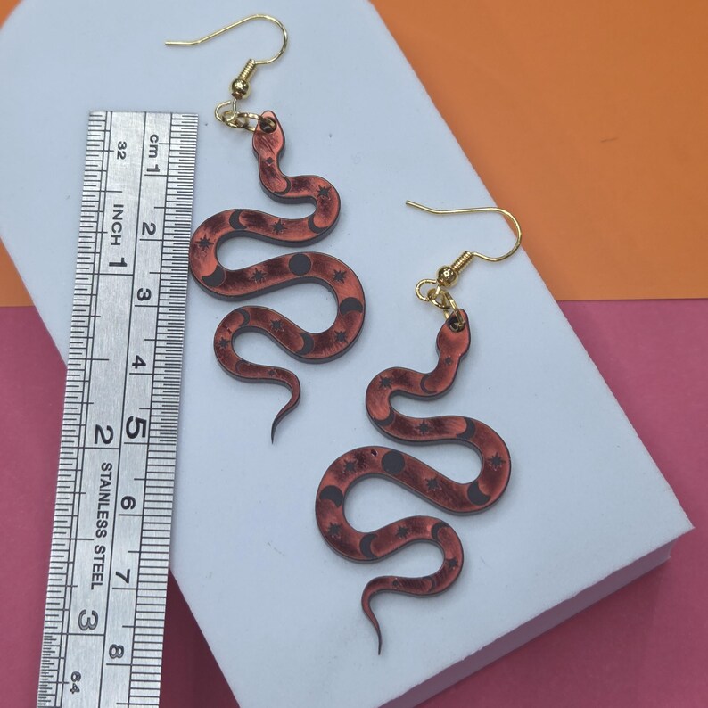 Snake Earrings –celestial Copper and Black Acrylic Jewelry - Retro ...