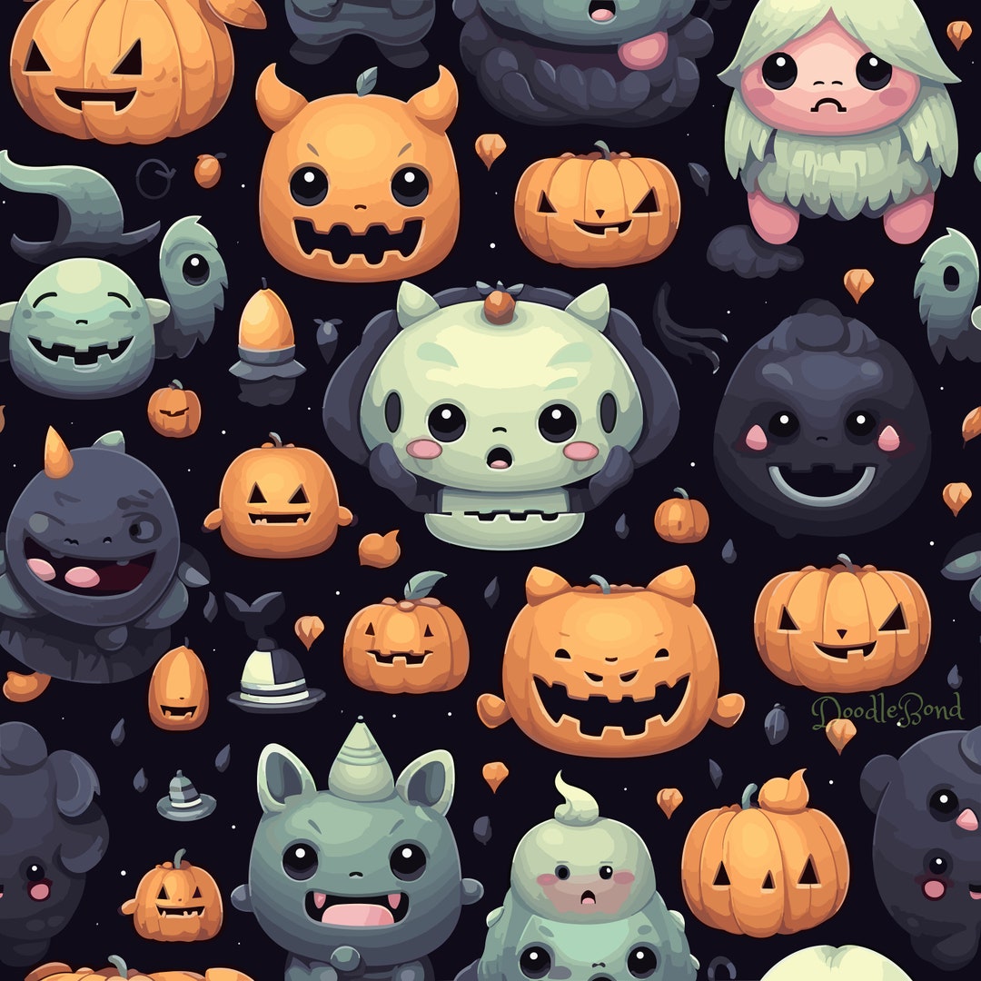 Playful Halloween Monster Patterns: Cute Little Happy Monsters - 21 PNG ...