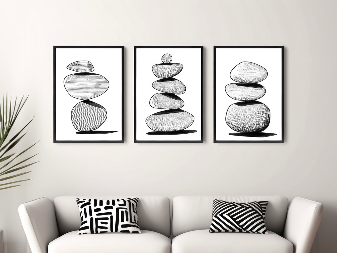 Printable Balance Stones Wall Art, Doodle Line Art Bundle, Stack Pebble ...