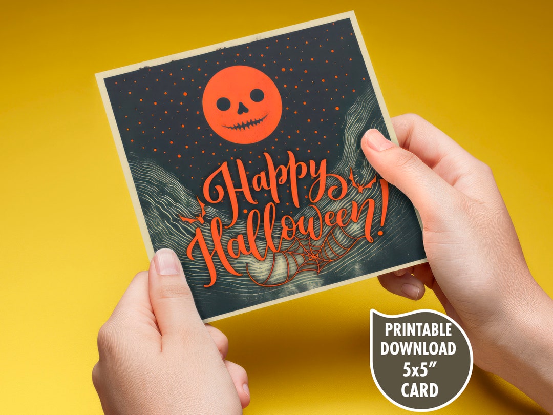 Spooky Halloween Card: Modern Printable Design (5x5 Square Card Digital ...