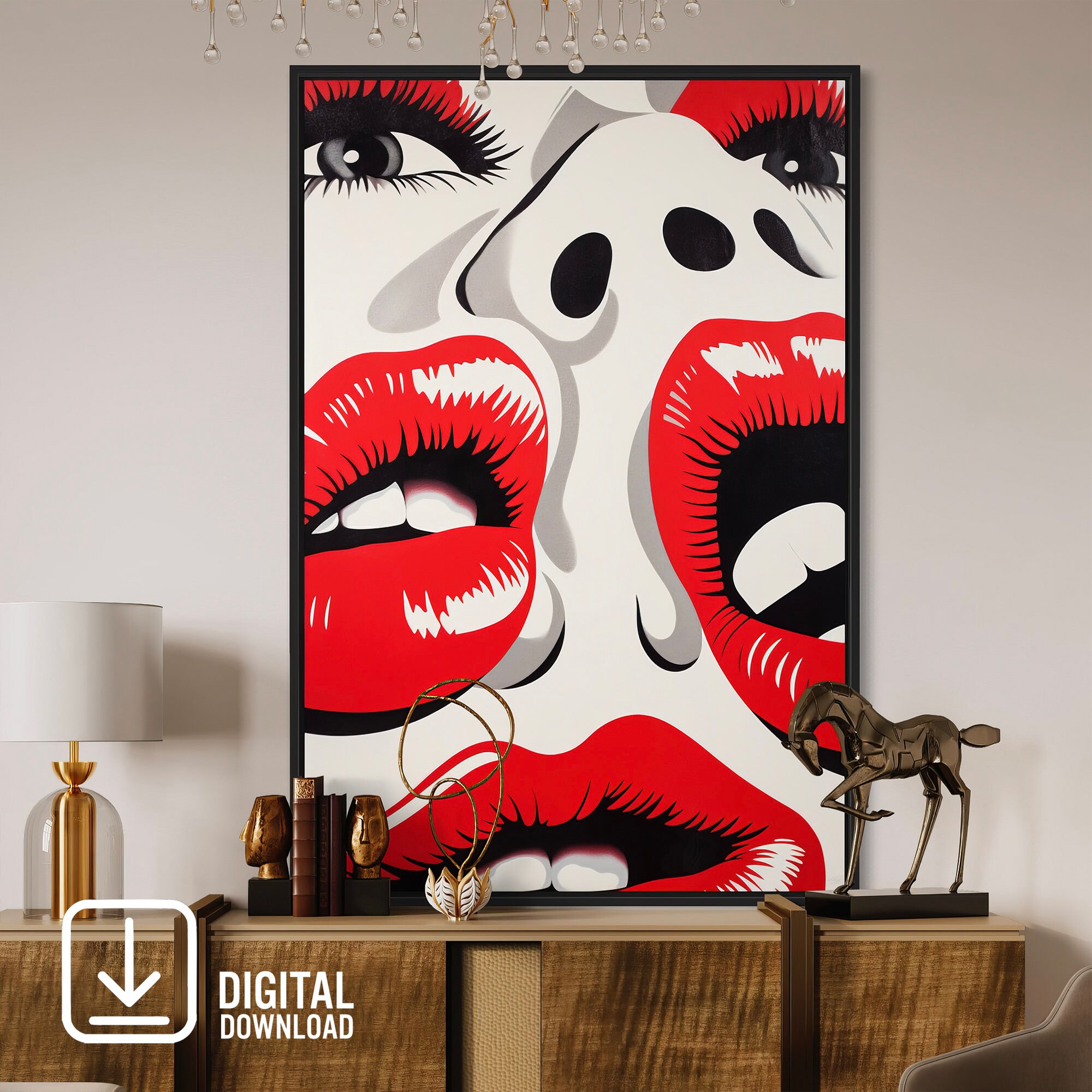 Digital Pop Art Gallery Prints Printable Wall Art Red Lips - Etsy