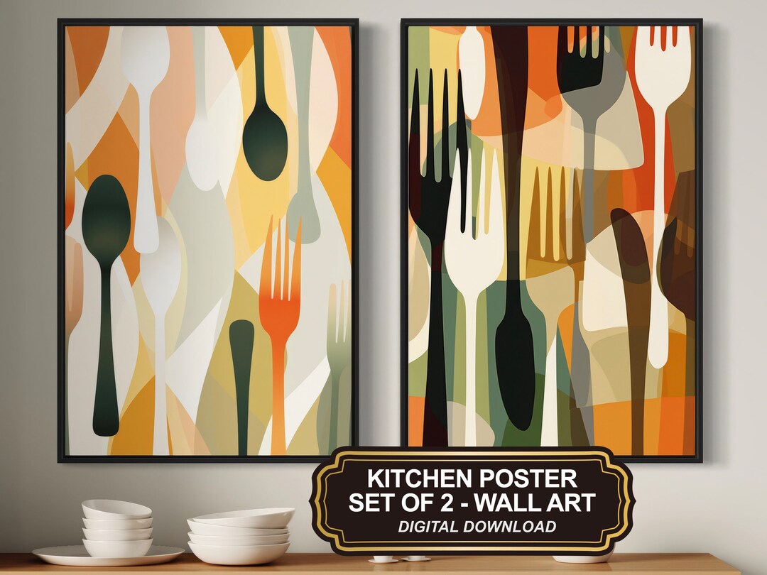 Kitchen Utensils Art Print Set: Modern Dining Decor (digital Download ...