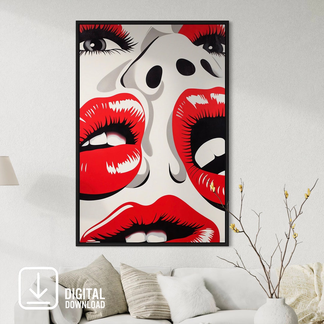 Digital Pop Art Gallery Prints, Printable Wall Art Red Lips Poster ...