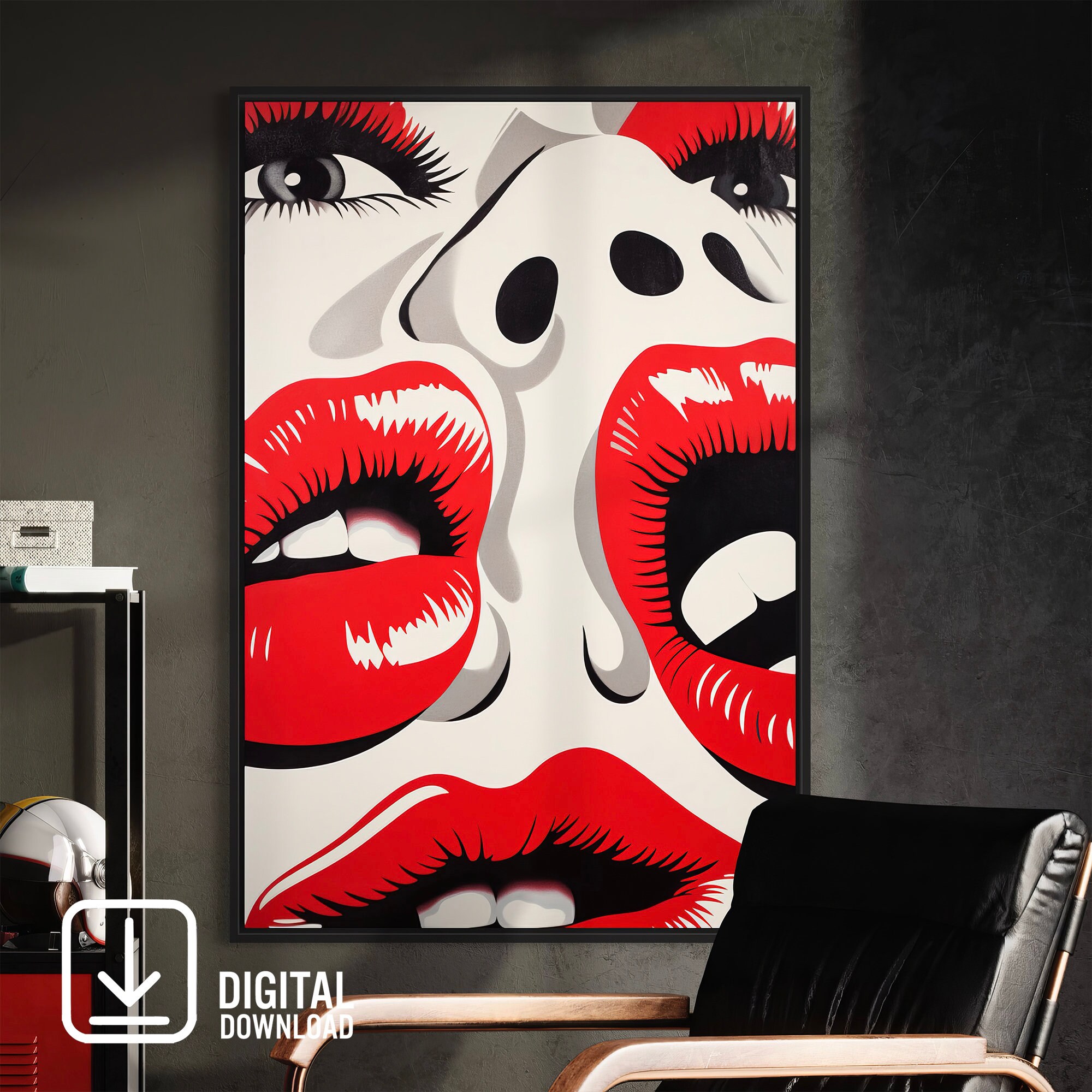 Digital Pop Art Gallery Prints Printable Wall Art Red Lips - Etsy