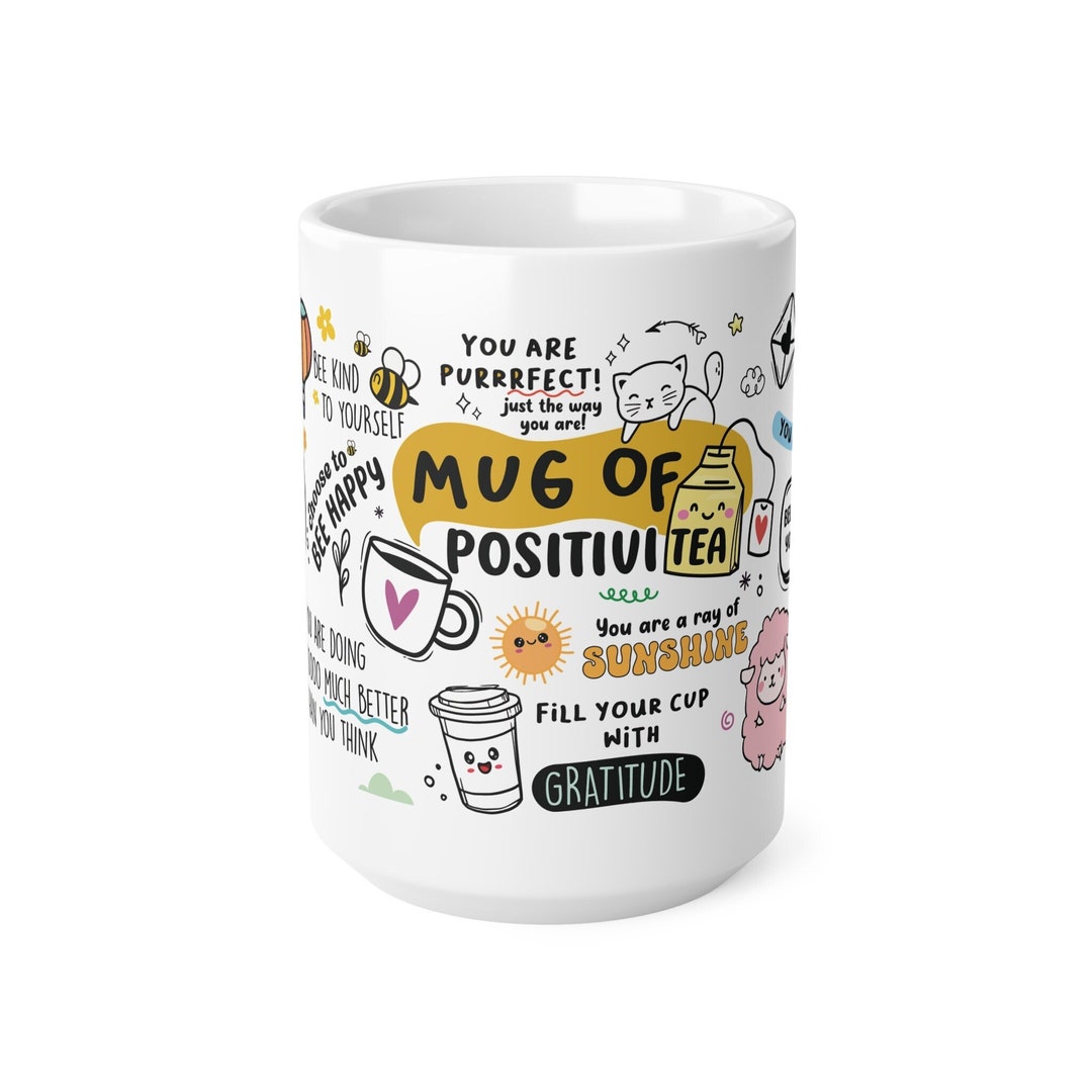 Mug of Positivitea Uplifting Doodle Art Tea Cup Daily Positivity ...
