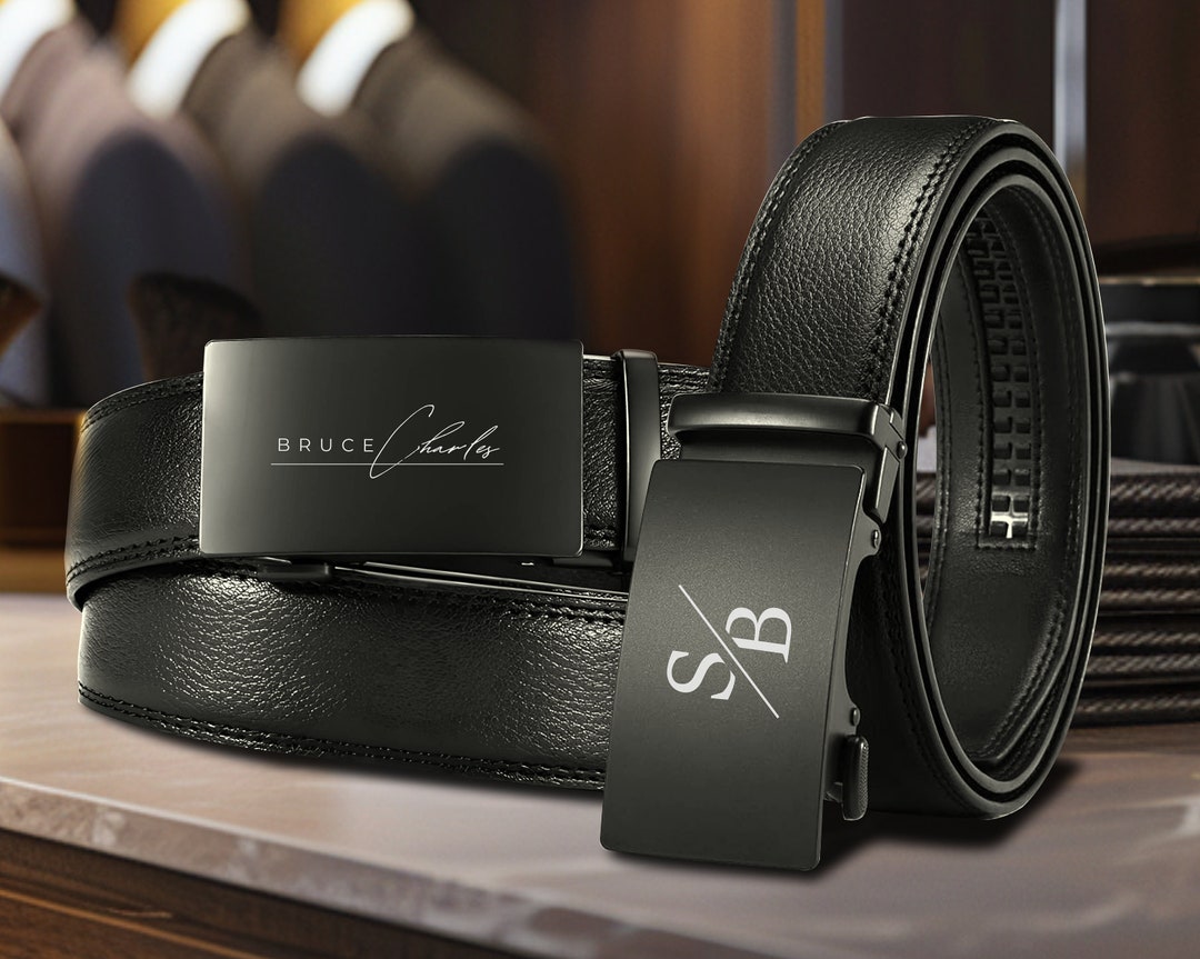 Personalized Leather Ratchet Belt: Custom Engraved Buckle, Groomsmen ...