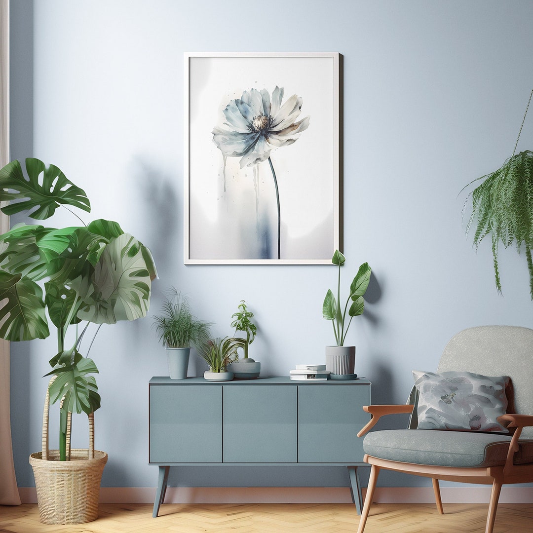 Watercolour Light Blue Daisy, Flower Art, Floral Art, Baby Blue ...