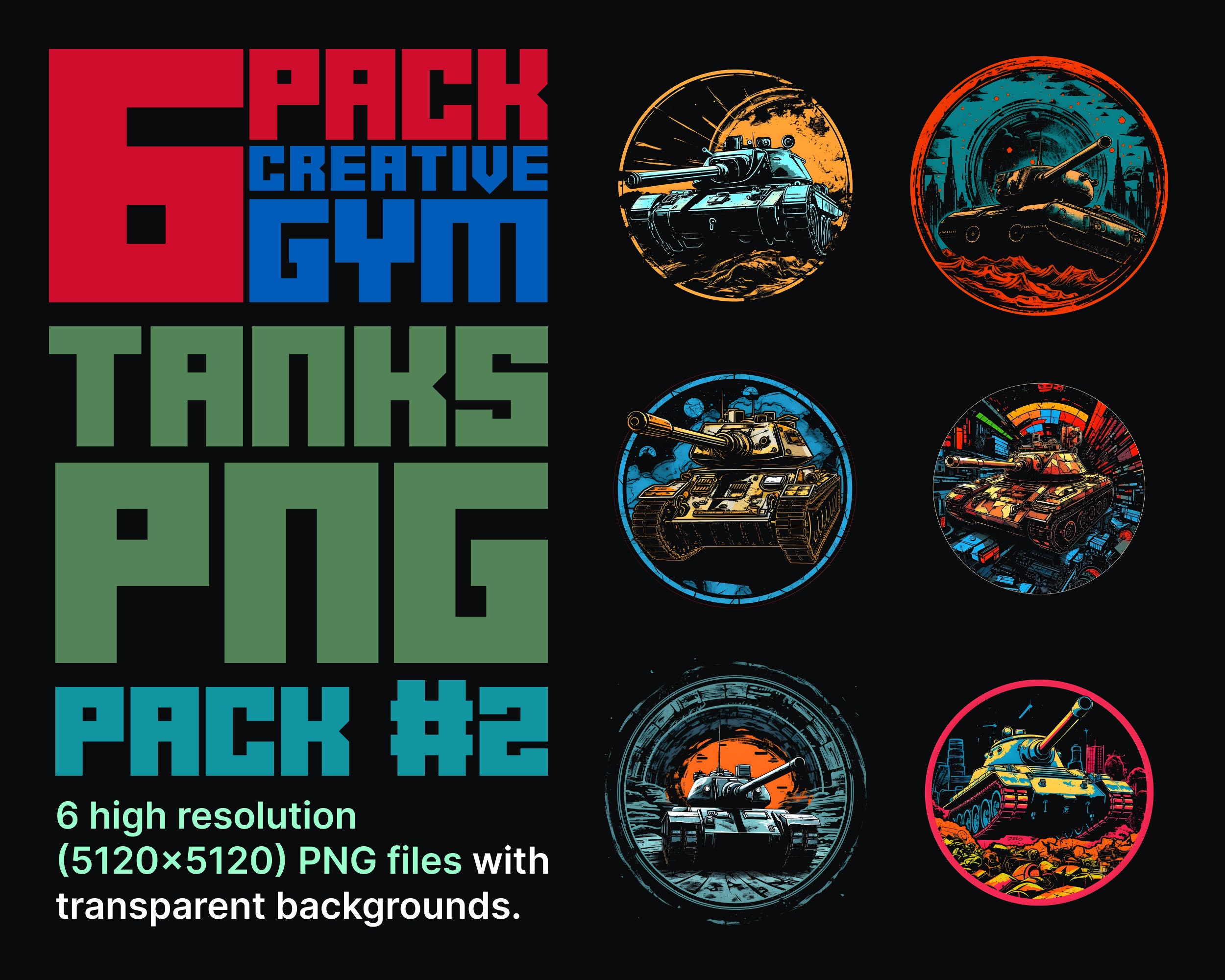 6pack Military Assets Tanks PNG Clip Art Digital Assets T-shirt Design ...
