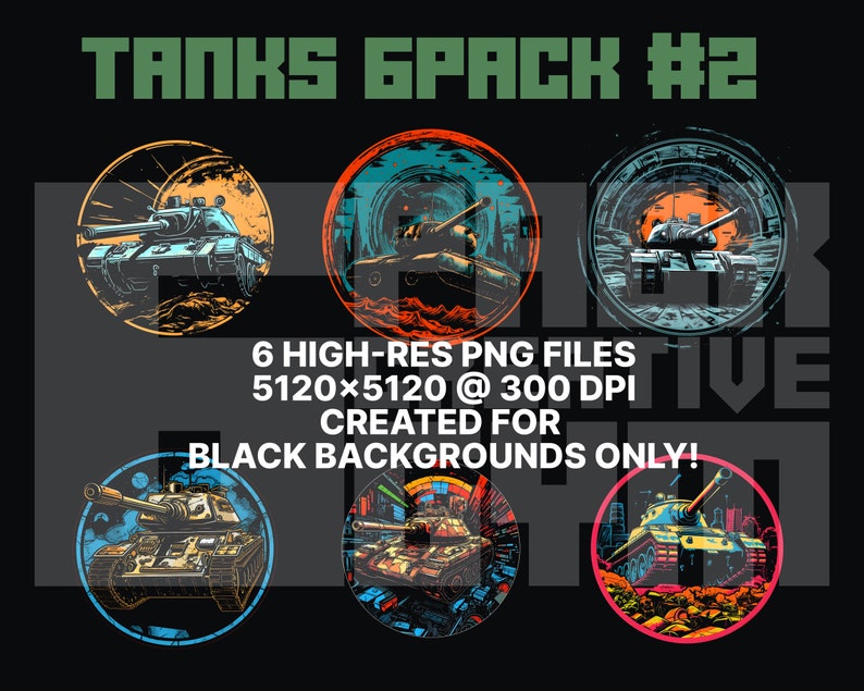 6pack Military Assets Tanks PNG Clip Art Digital Assets T-shirt Design ...
