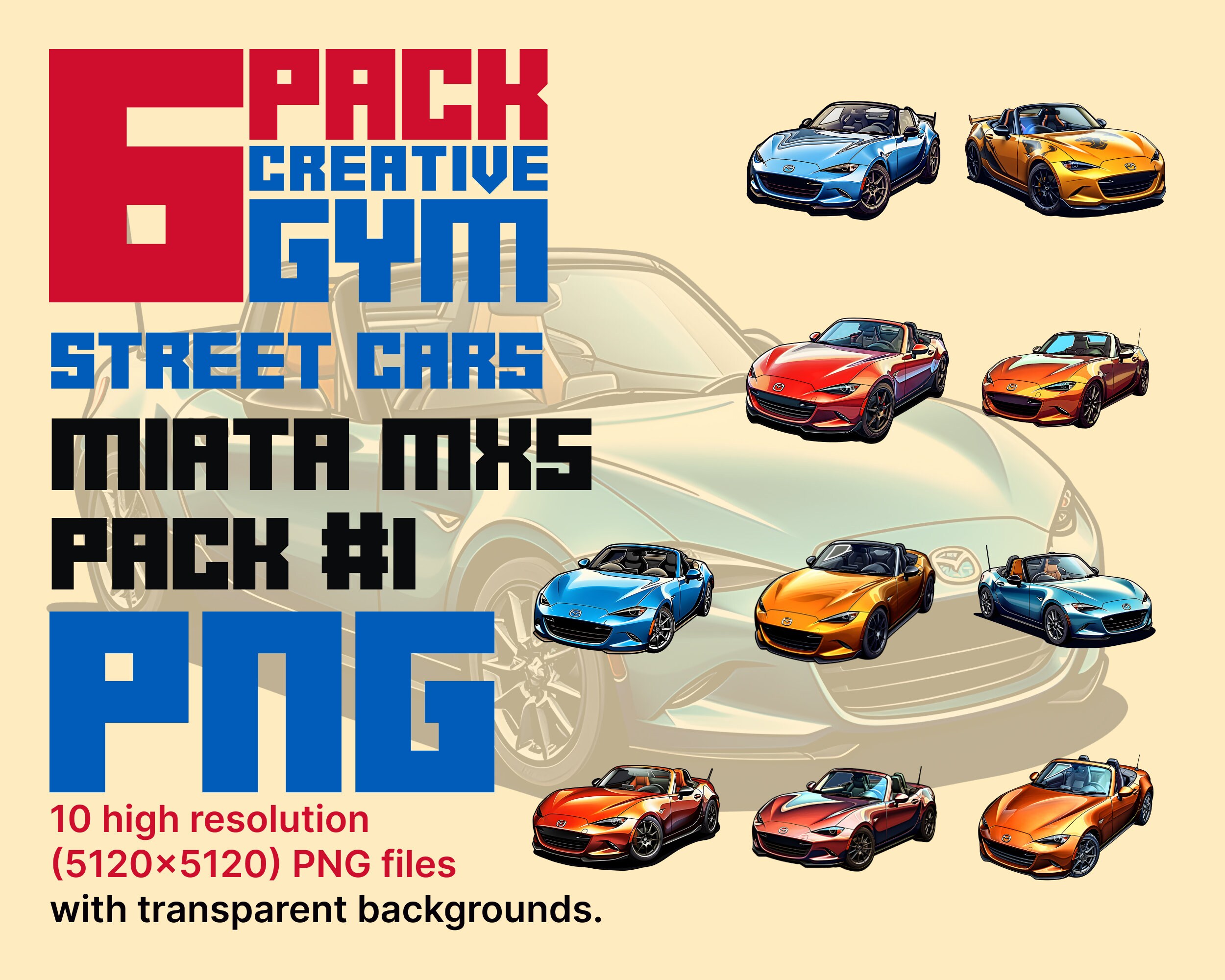 Street Cars Miata MX5 PNG Clip Art Digital Assets Tshirt Design Pack 1 ...