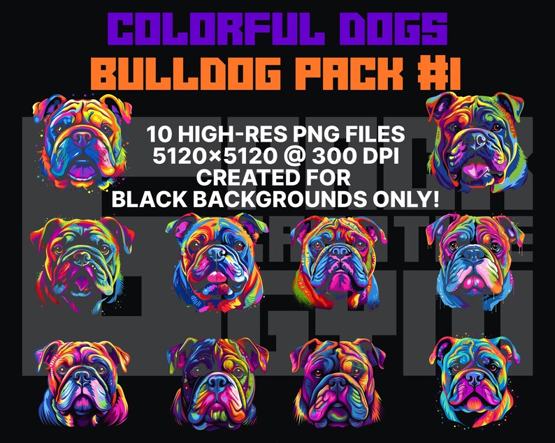 Colourful Bulldog Clip Art PNG Digital Assets Transparent Background ...