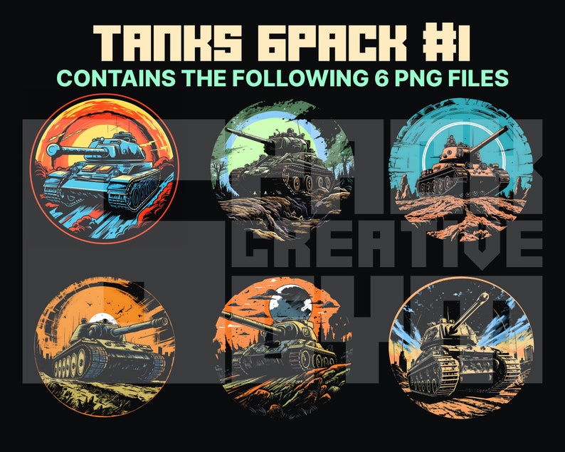 6pack Military Assets Tanks PNG Clip Art Digital Assets T-shirt Design ...