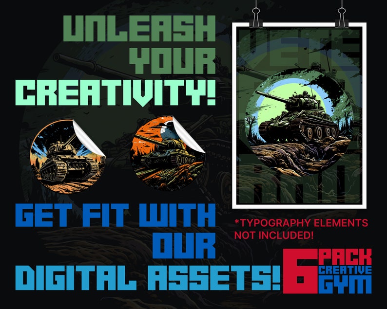 6pack Military Assets Tanks PNG Clip Art Digital Assets T-shirt Design ...