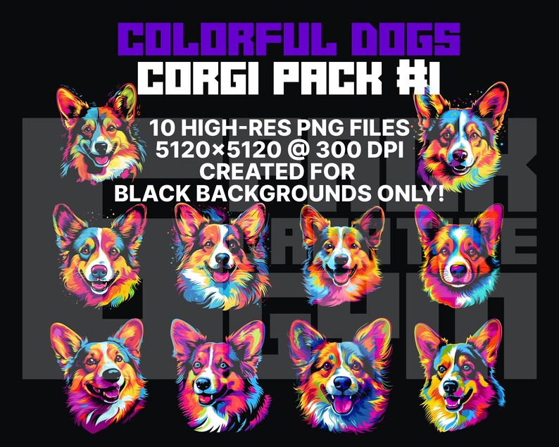 Colourful Pembroke Welsh Corgi PNG Clip Art Digital Assets Transparent ...