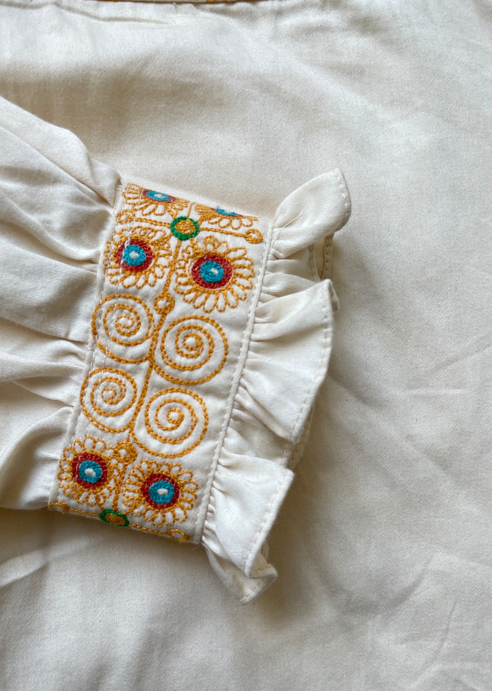 White Blouse Organic Cotton - Yellow Hand Embroidery | Peruvian Boho ...