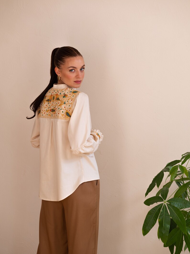 White Blouse Organic Cotton Yellow Hand Embroidery Peruvian Boho Chic ...