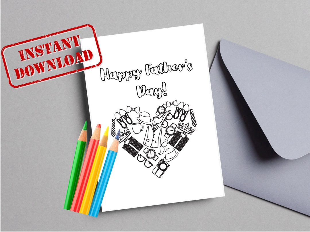 Instant Download / Printable Father's Day Card for Coloring in | Heart ...