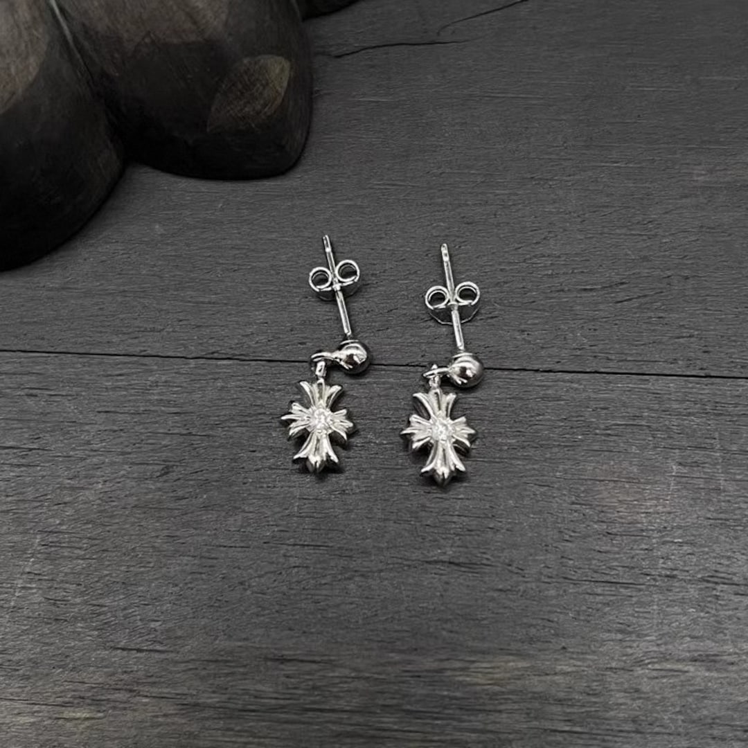 Chrome Hearts Earrings,chrome Hearts Retro Earrings, Punk Cross Flower ...