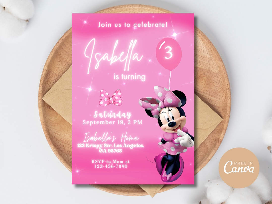 Invitación de cumpleaños editable de Minnie Mouse invitación - Etsy España