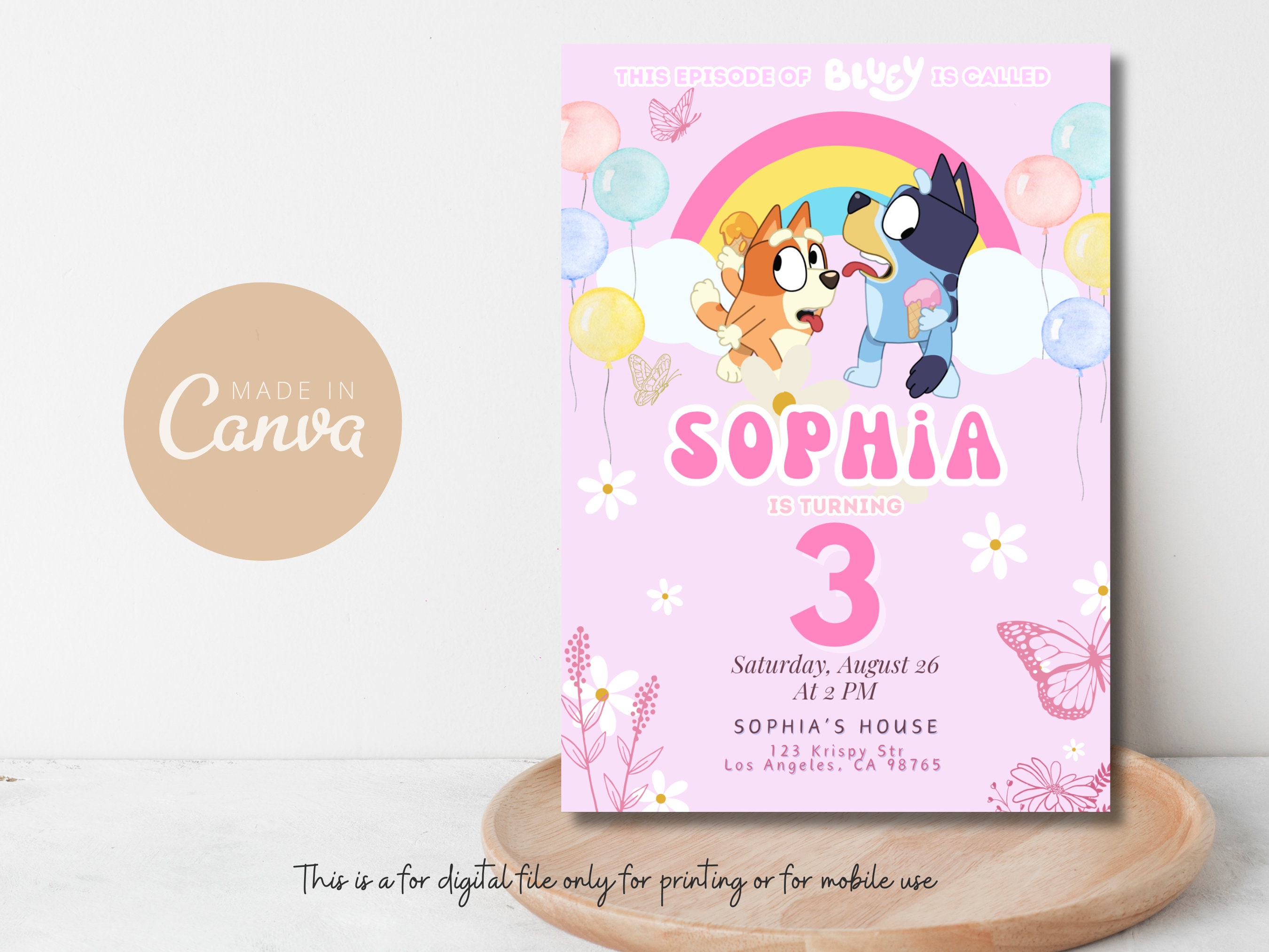 Girl Bluey Birthday Invitation Template Bluey Invitation Digital Bluey ...