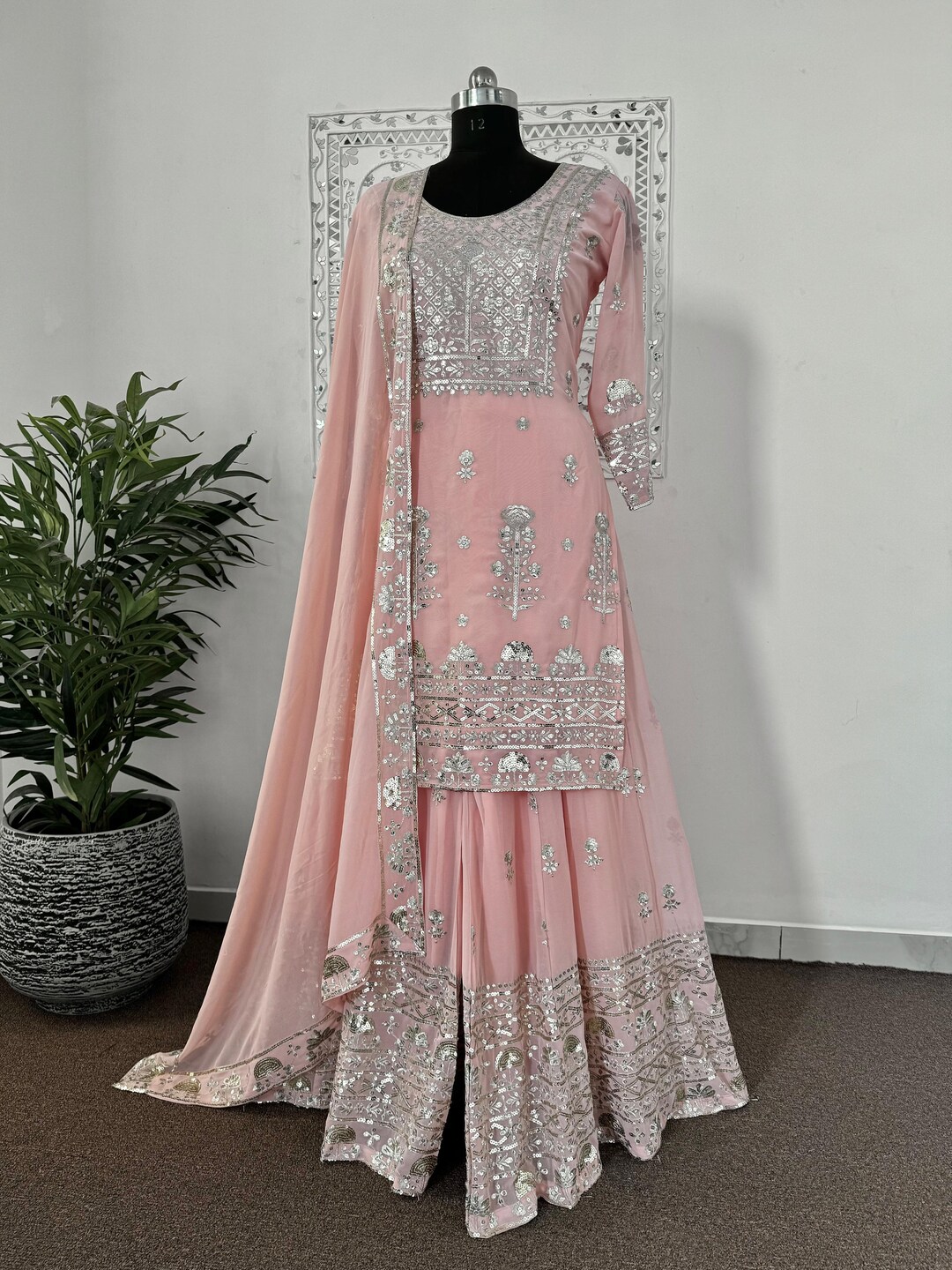 Designer Peach Sharara Suit for Women and Girls With Sequence ...