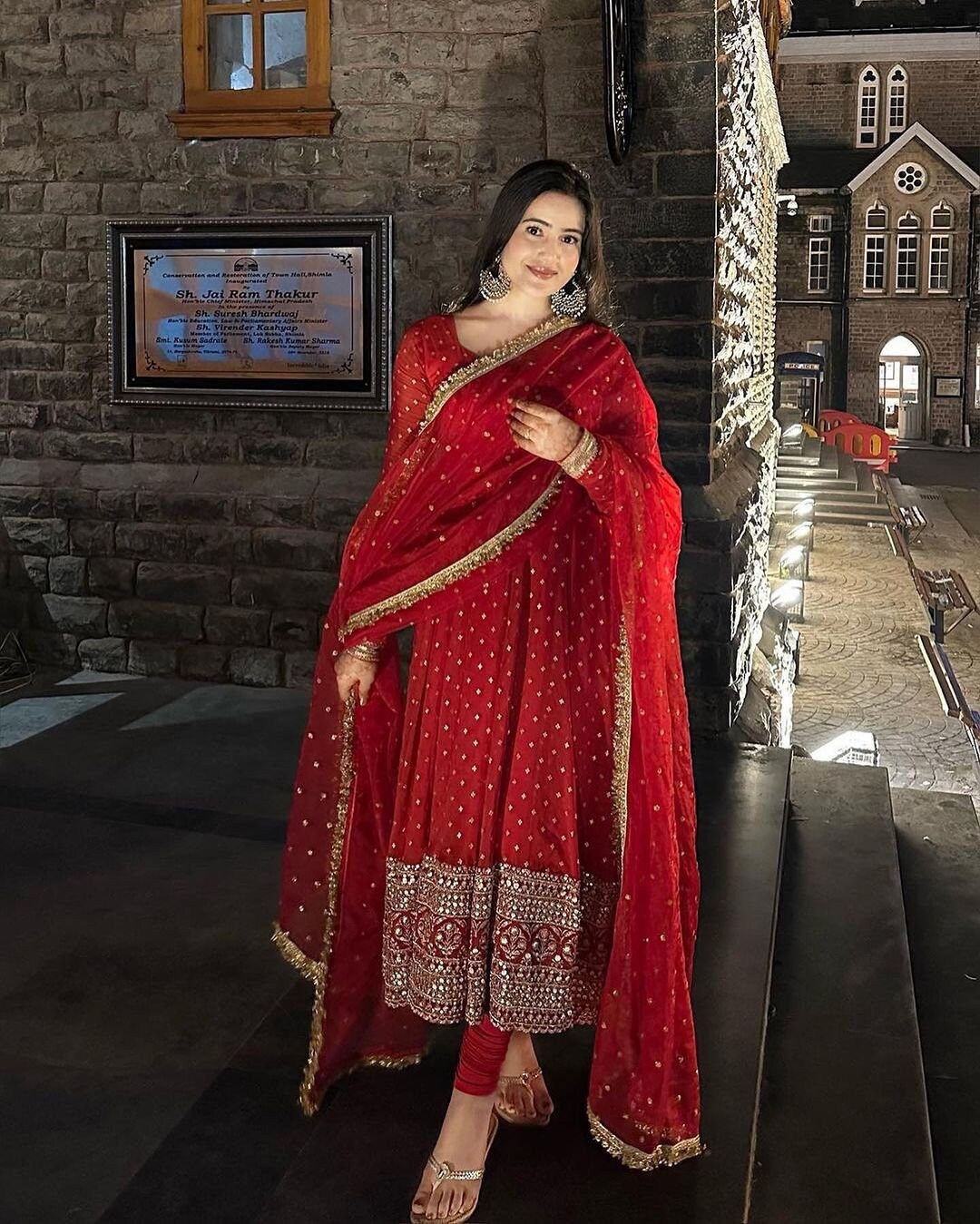 Pakistani Embroidered Red Georgette Gown With Dupatta, Partywear Long ...