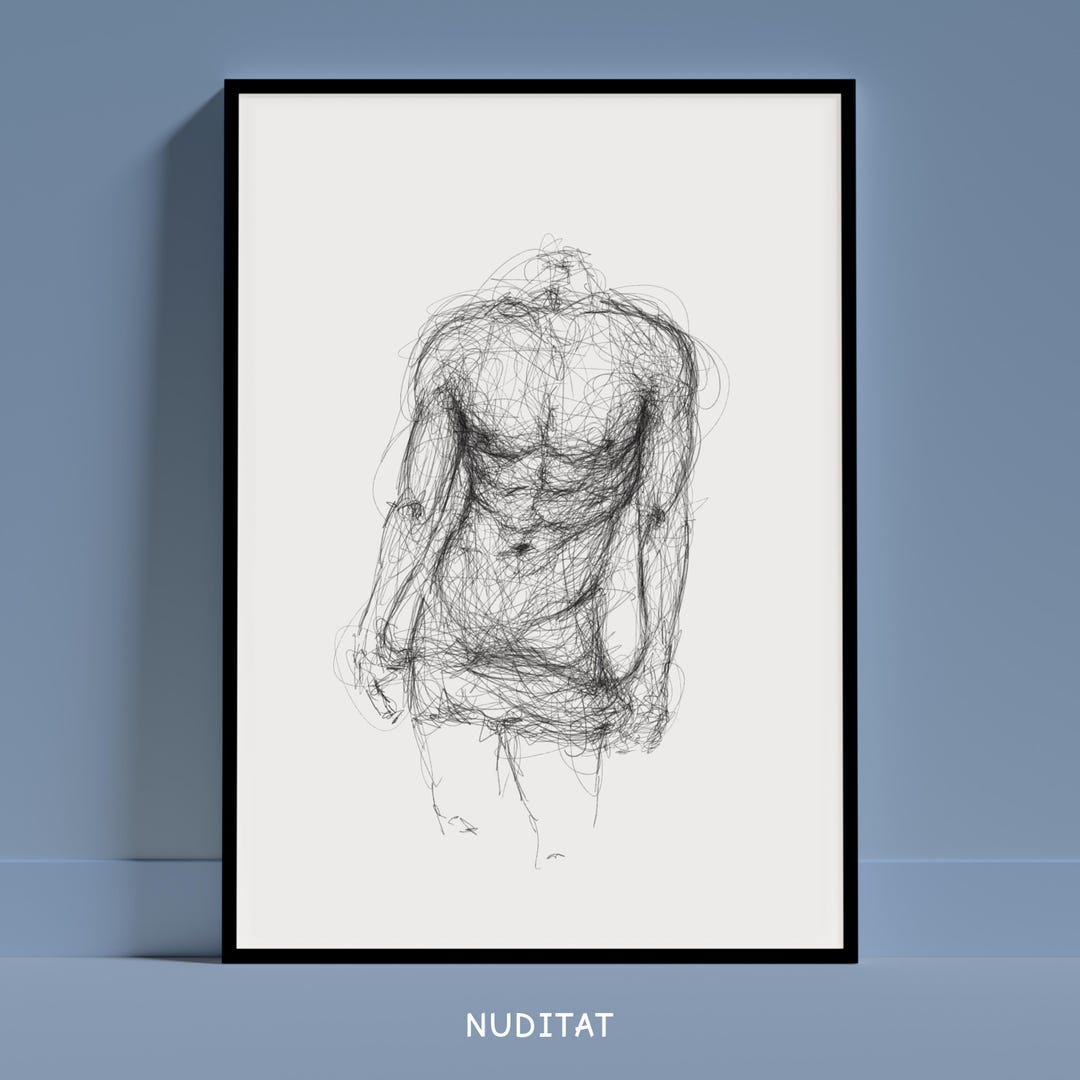 Minimalist Male Torso Line Art | Black & White Body Sketch | Modern ...