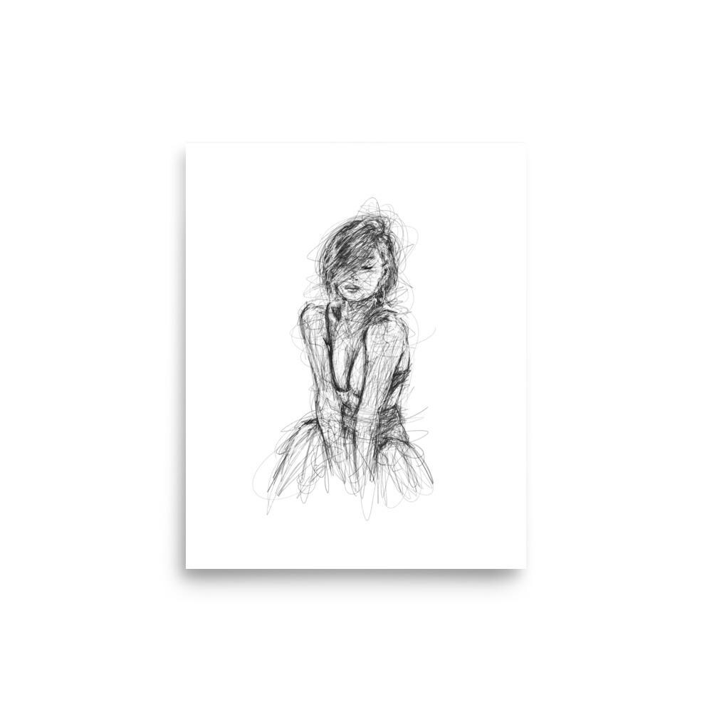 Sensual Boudoir Woman Sketch – Minimalist Lingerie Line Art for Elegant ...