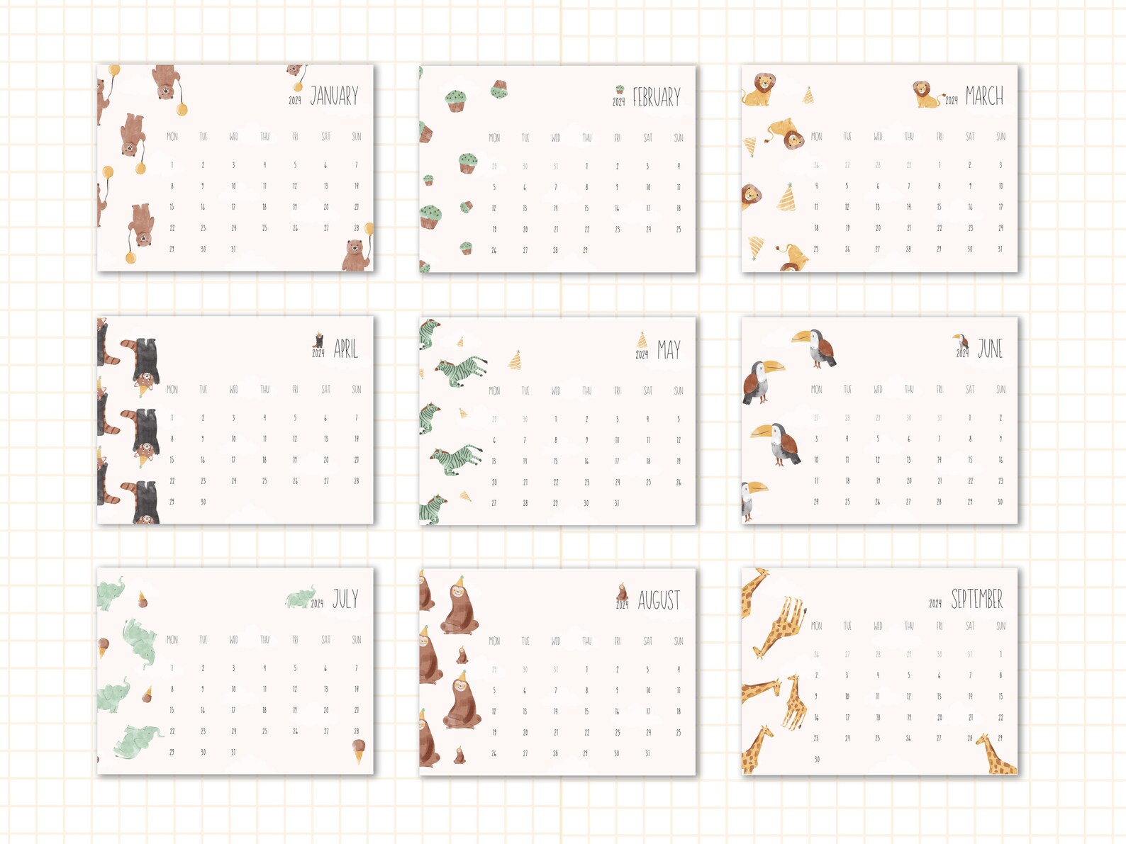 2024 Cute Calendar, Kids Calendar, Watercolor Nursery Calendar - Etsy