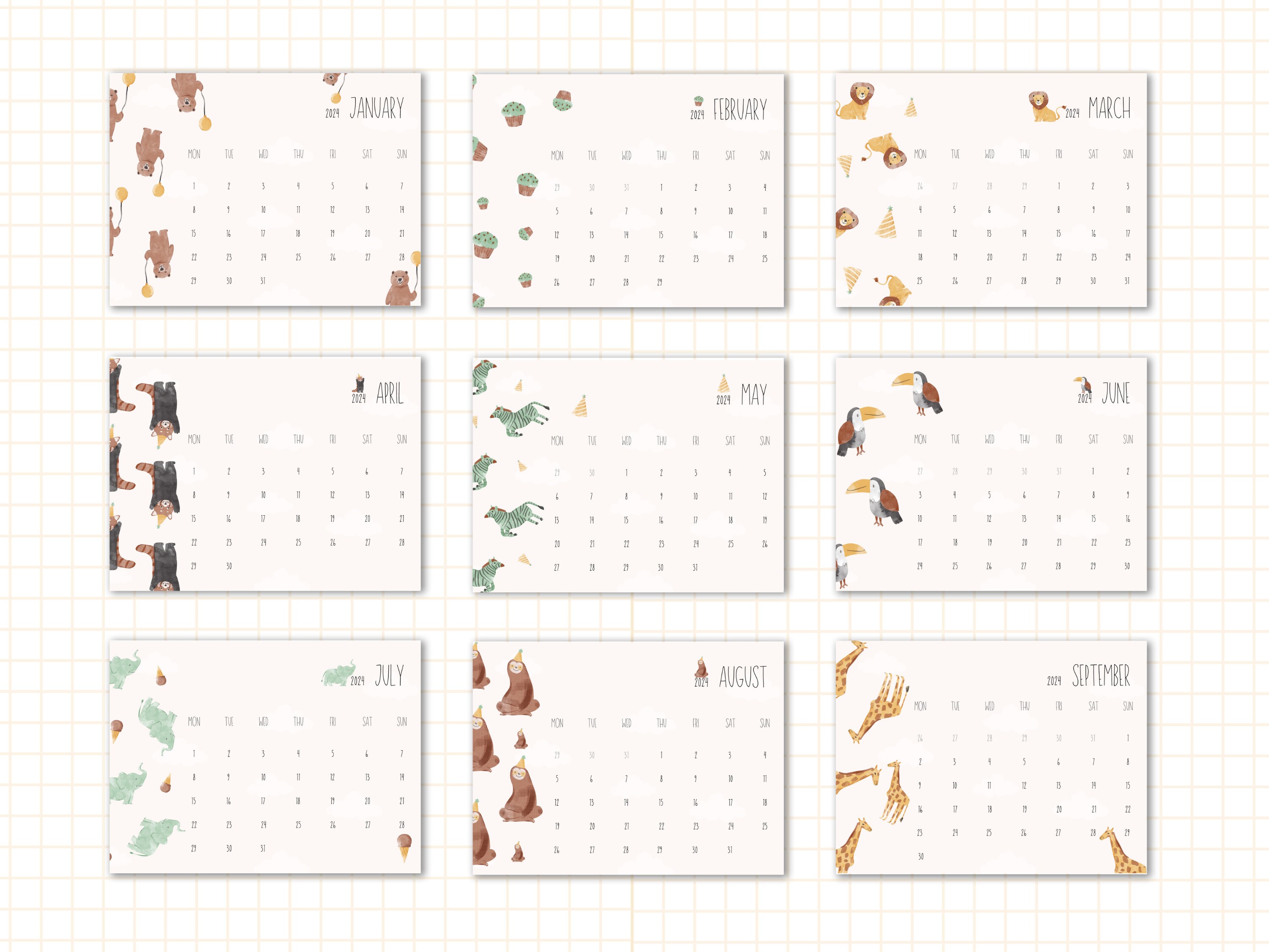 2024 Cute Calendar, Kids Calendar, Watercolor Nursery Calendar - Etsy