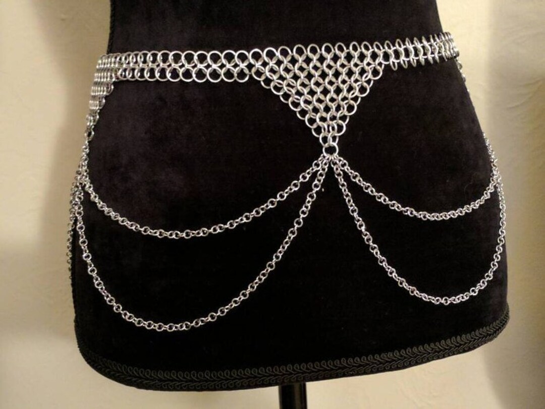 Chainmaille Women/girls Silver Belt, Metal Chain Layered High Waist ...