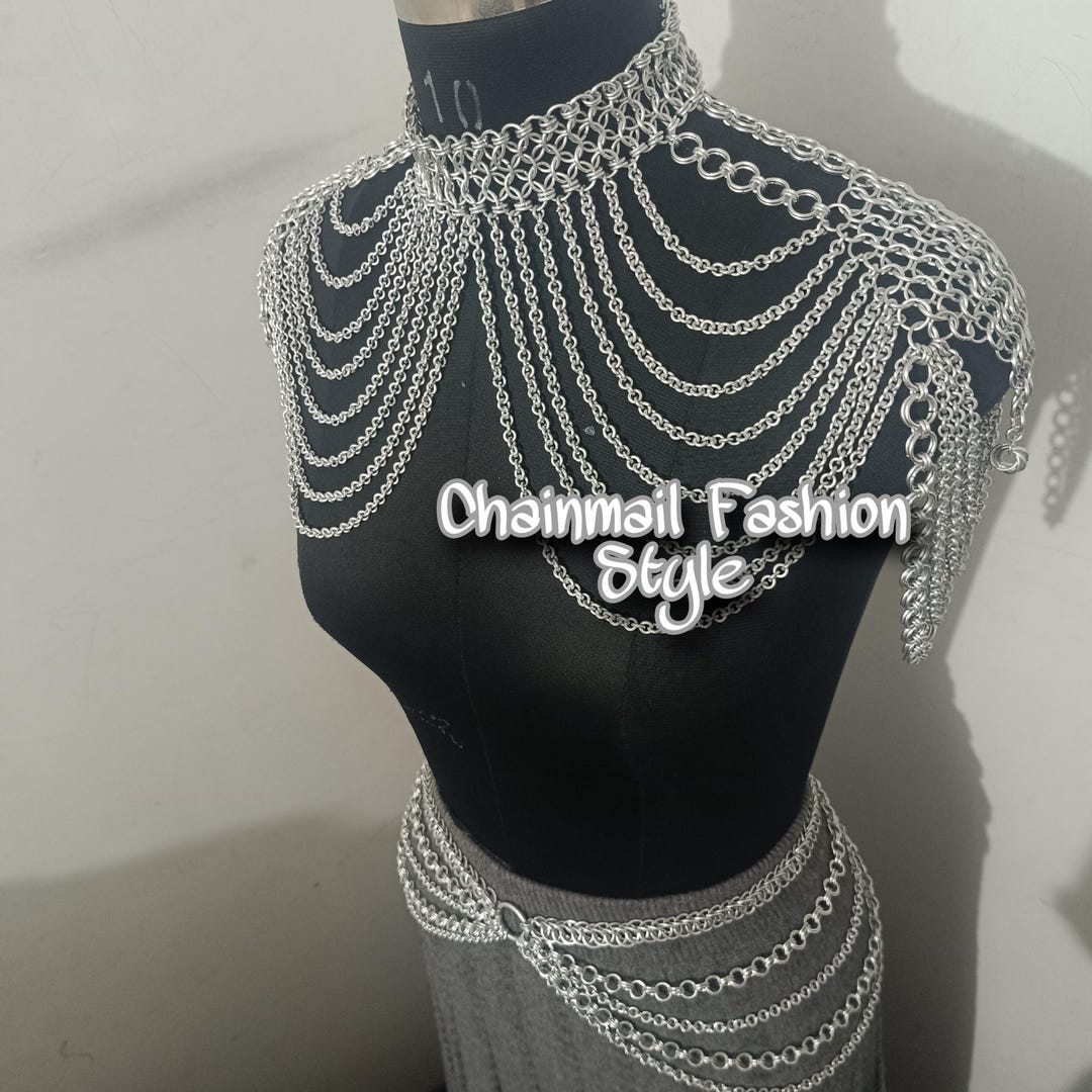 Chainmail Jewellery, Shoulder Pauldron, Collared Neck Chained Costume ...
