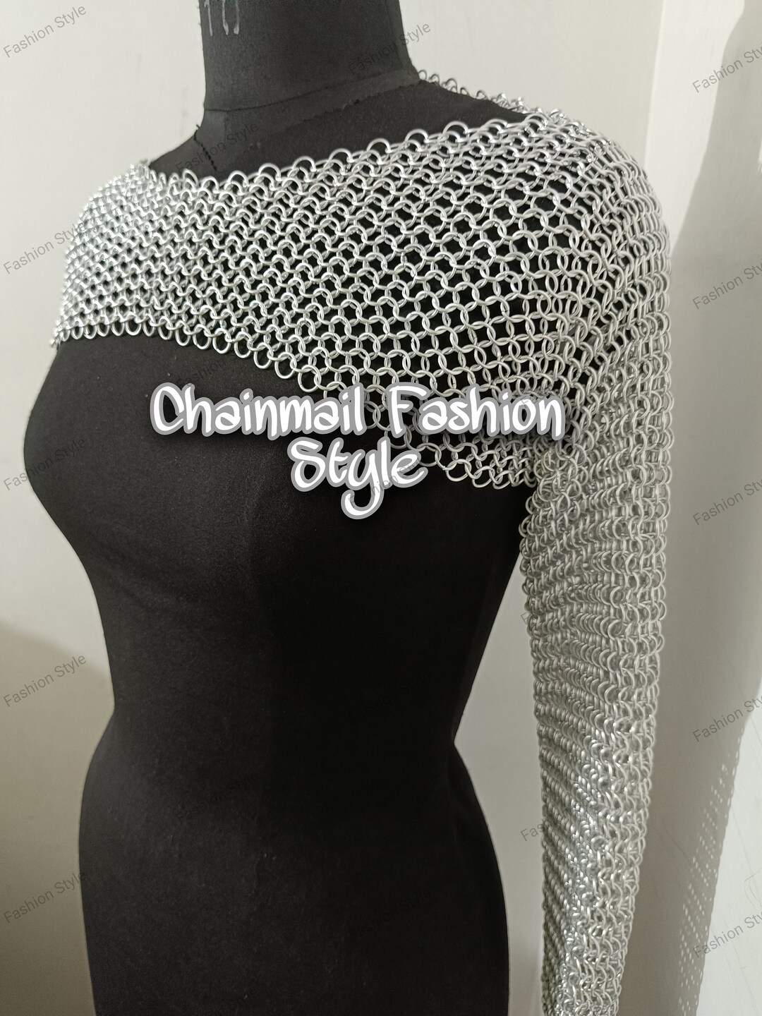 Chainmail Silver Long Sleeves Shrug, Handmade Loose Cropped Pullover ...