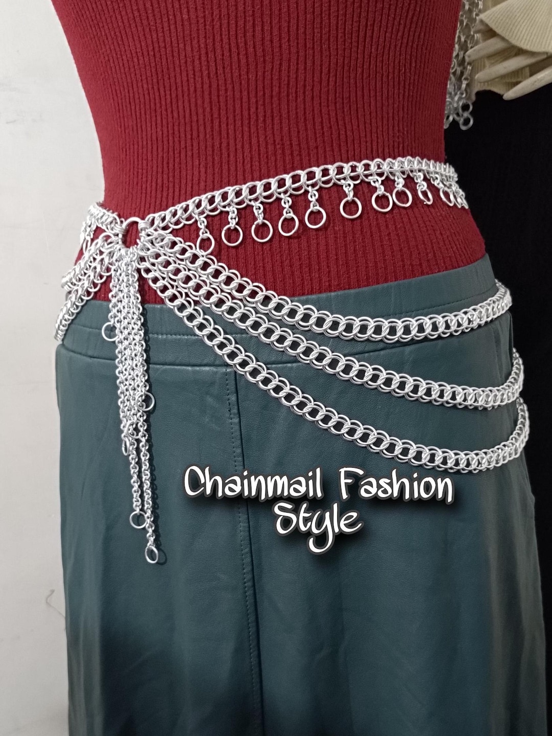 Chainmail Tassels Belt, Waist Belt With Side Dangling Chains ...