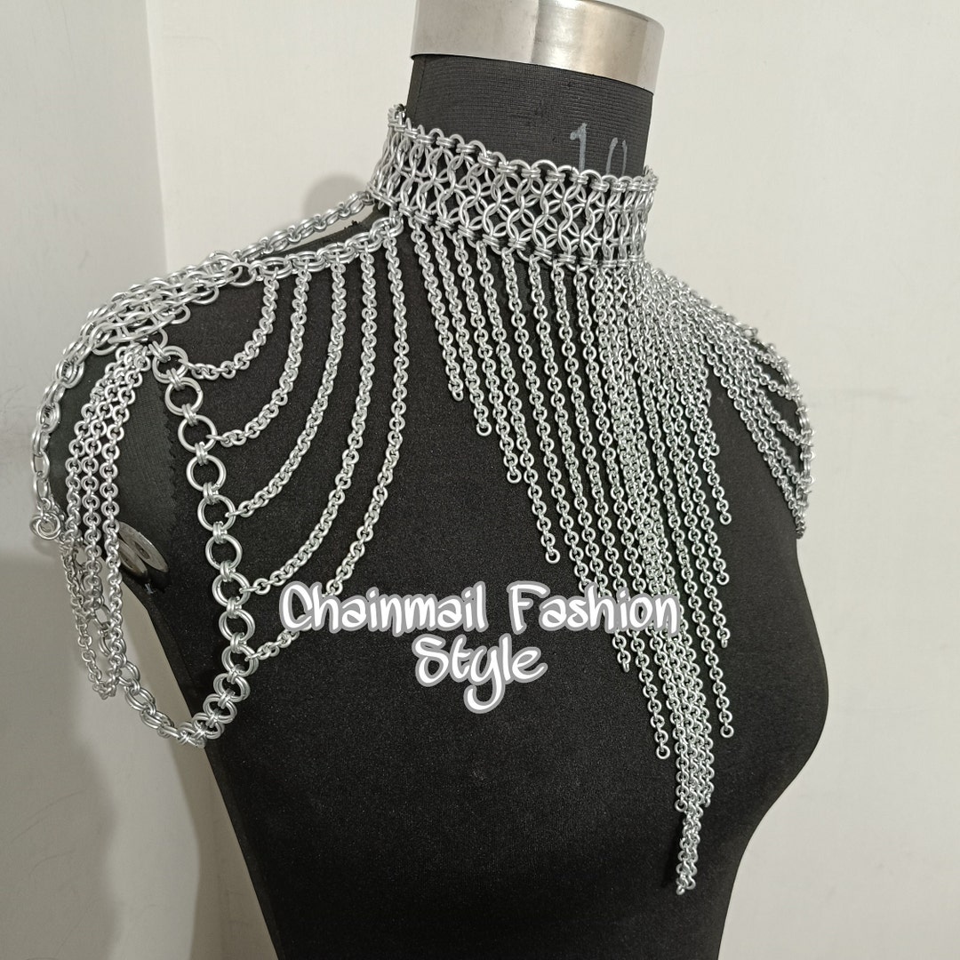 Chainmaille Shoulder Jewelry, Chainmail Collared Neck With Small Chain ...