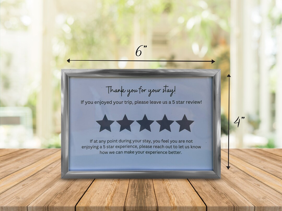 Five Star Review Request Sign for Airbnb VRBO and Vacation - Etsy