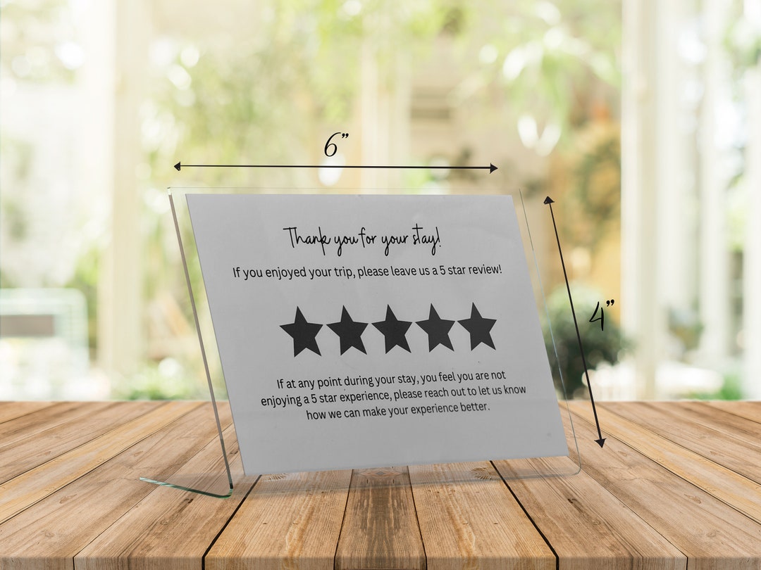 Five Star Review Request Sign for Airbnb VRBO and Vacation Rentals. Get ...
