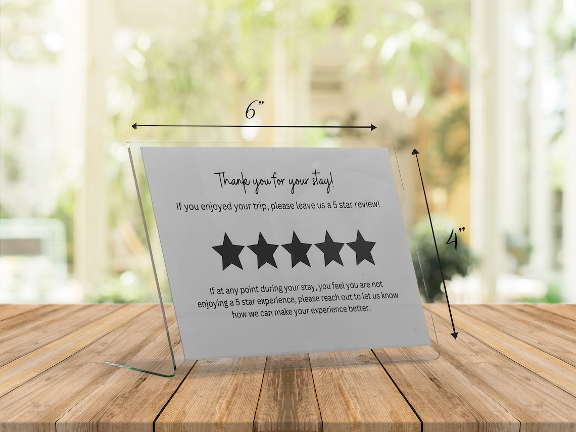 Five Star Review Request Sign for Airbnb VRBO and Vacation Rentals. Get ...