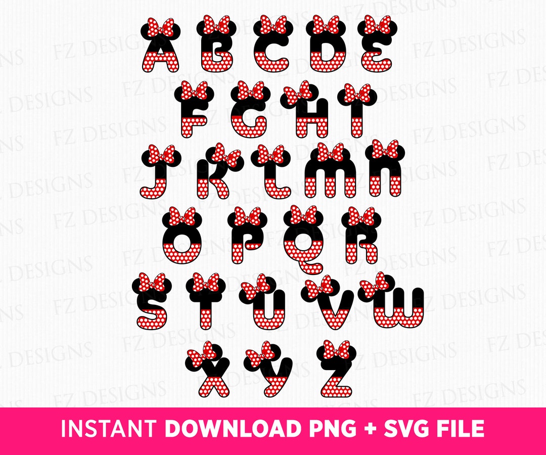 Mouse Ear Alphabet SVG, Cartoon Letters, PNG and SVG Files (instant ...