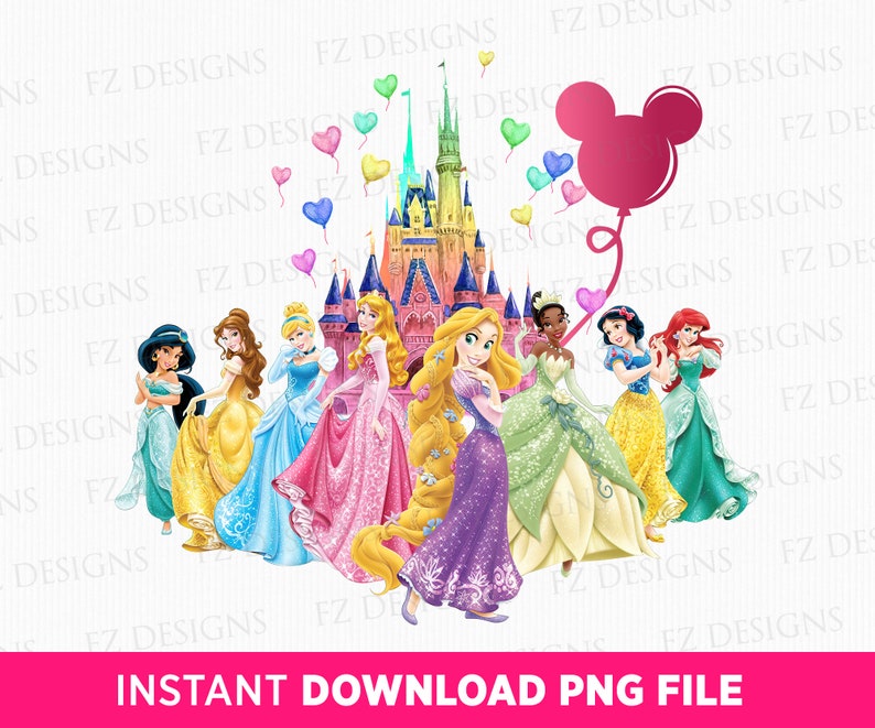 Watercolor Princesses PNG, Castle and Balloons (digital Download) - Etsy