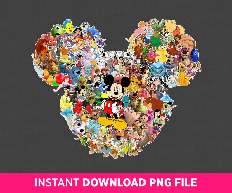 Collage de personajes de ratón, cabeza de ratón con varios personajes ...