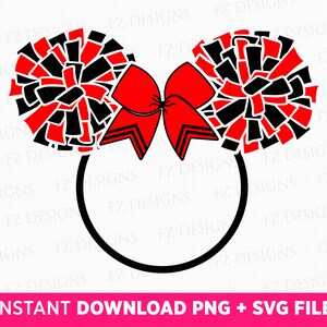 Cheerleader Mouse Head Svg, Pom Pom Mouse Svg, Cheer Girl Svg, Cheer ...