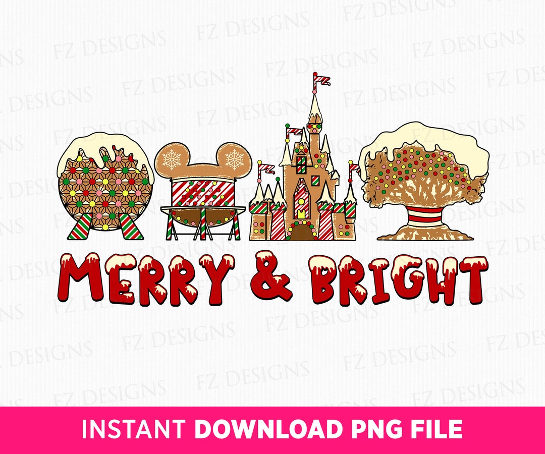 Merry and Bright Png, Merry Christmas Png, Magical Kingdom Png, Vacay ...