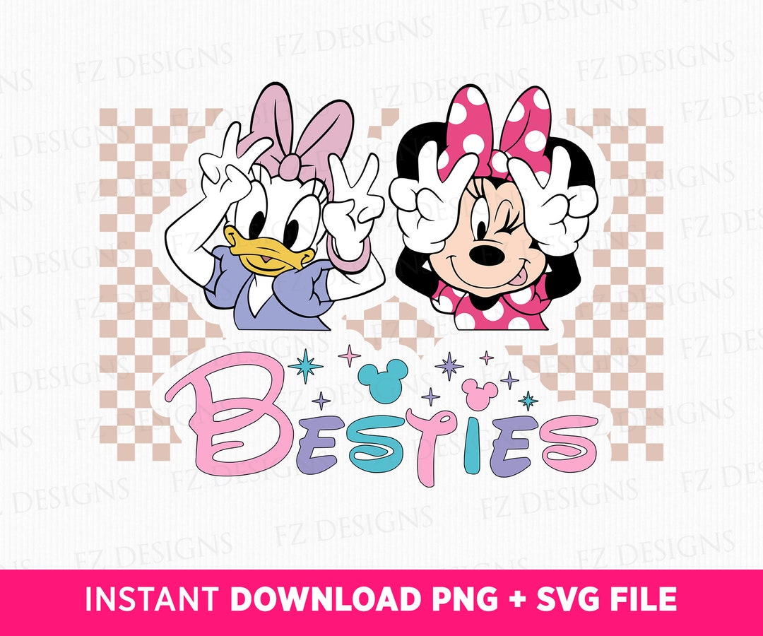 Mouse and Duck Svg, Besties Svg, Best Friends Svg, Checkered Besties ...