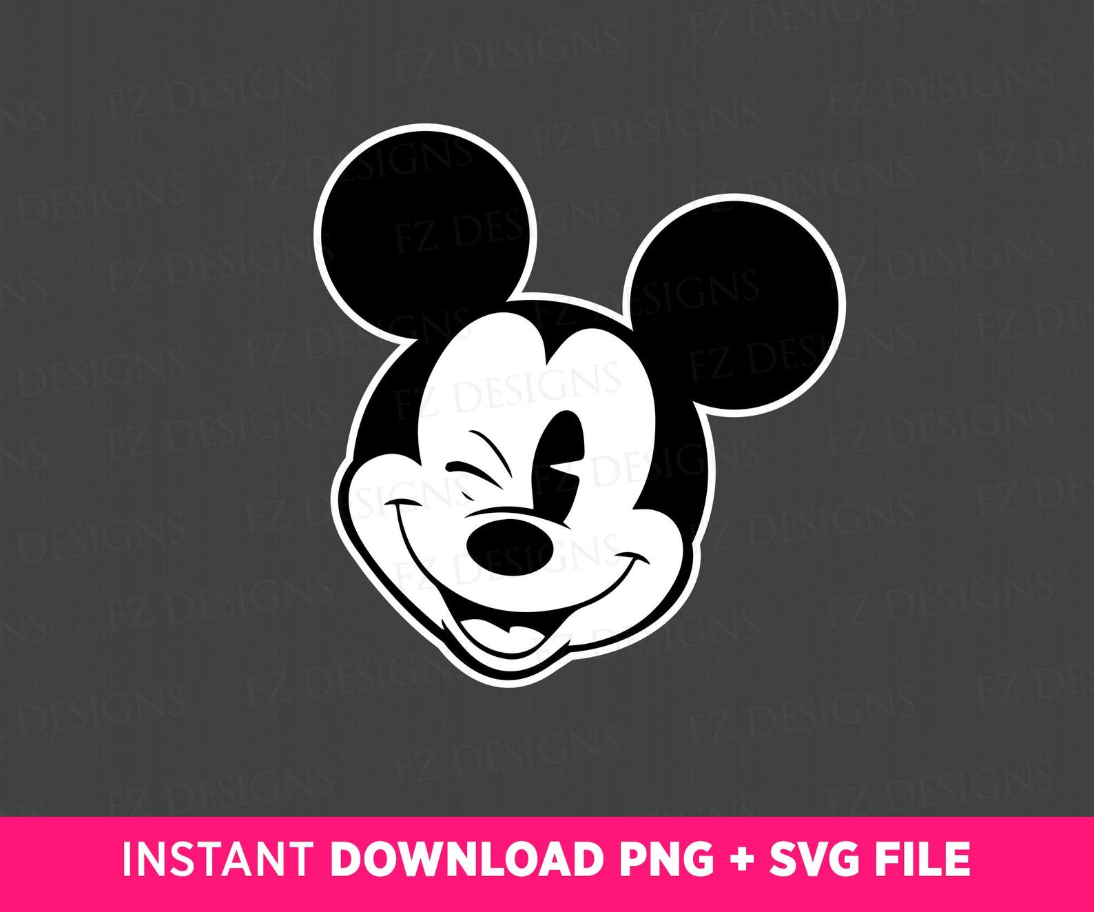 Winking Mouse Face SVG, Print Ready Sketch Silhouette (digital Download ...